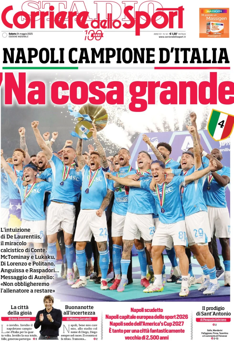 Prime pagine quotidiani sportivi - 24 maggio 2025